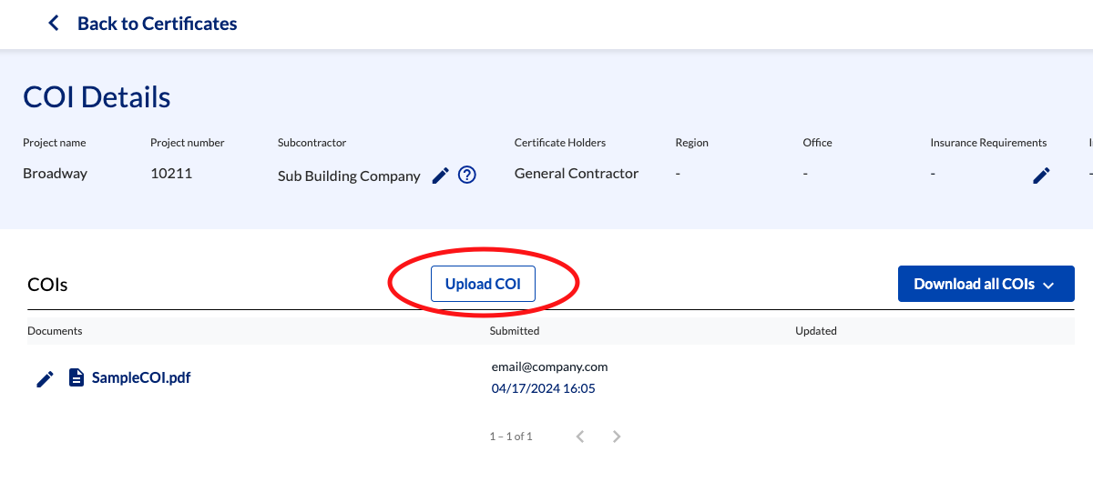 How do I upload a COI from a new carrier when the existing COI is still ...