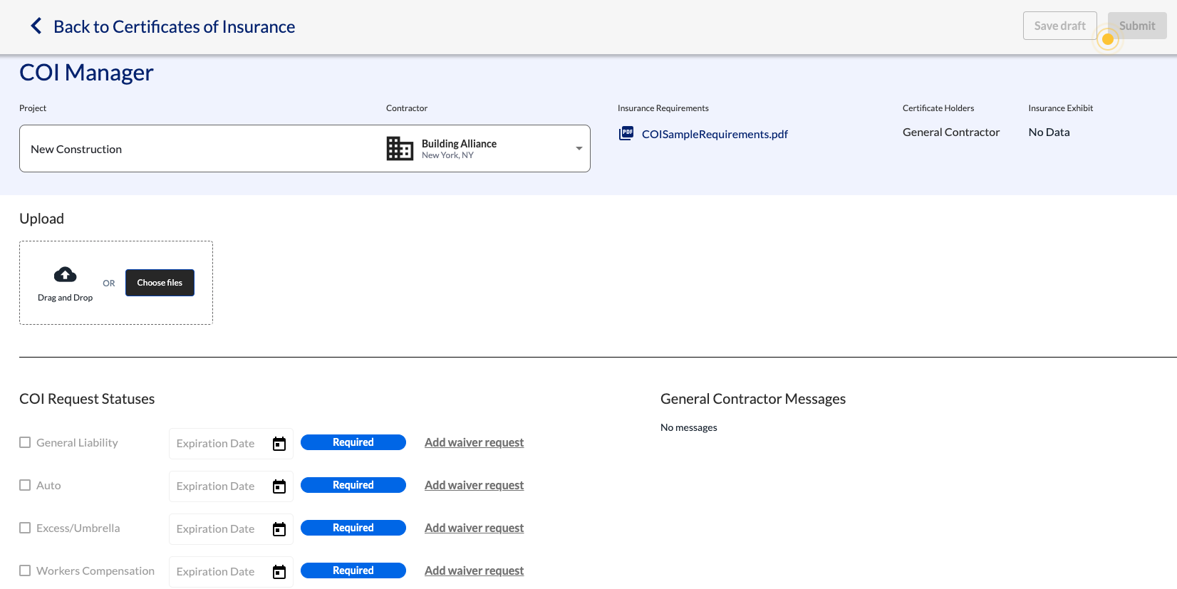 How do I upload a COI for my insured client?